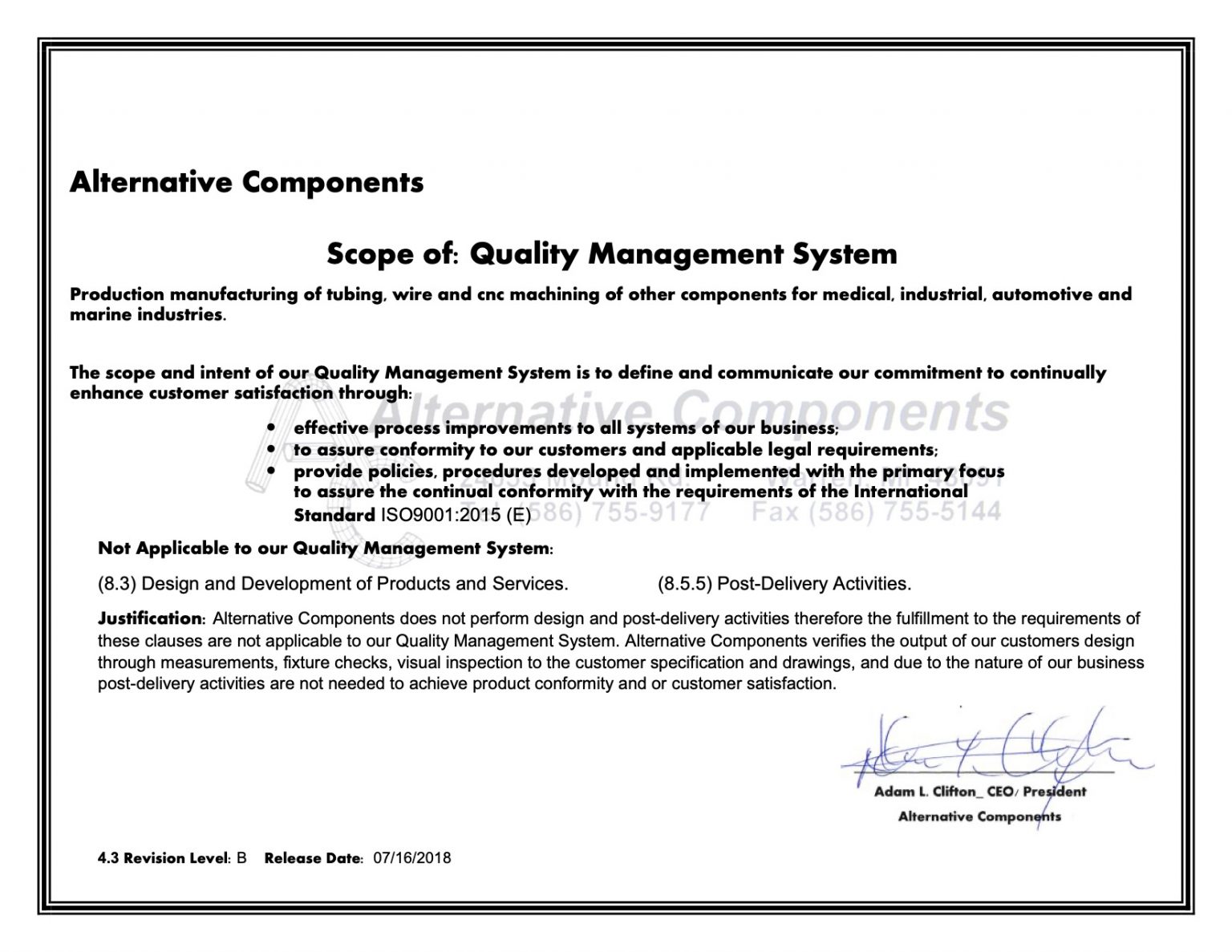 Quality is Paramount at Alternative Components, LLC.